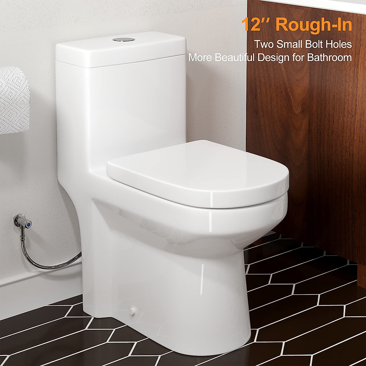 HOROW HWMT-8733S Small Toilet 25" Long x 13.4" Wide x 28.4" High 1-Piece Short Compact Bathroom Tiny Mini Commode Water Closet Dual Flush Concealed Trapway, 12'' Rough-in