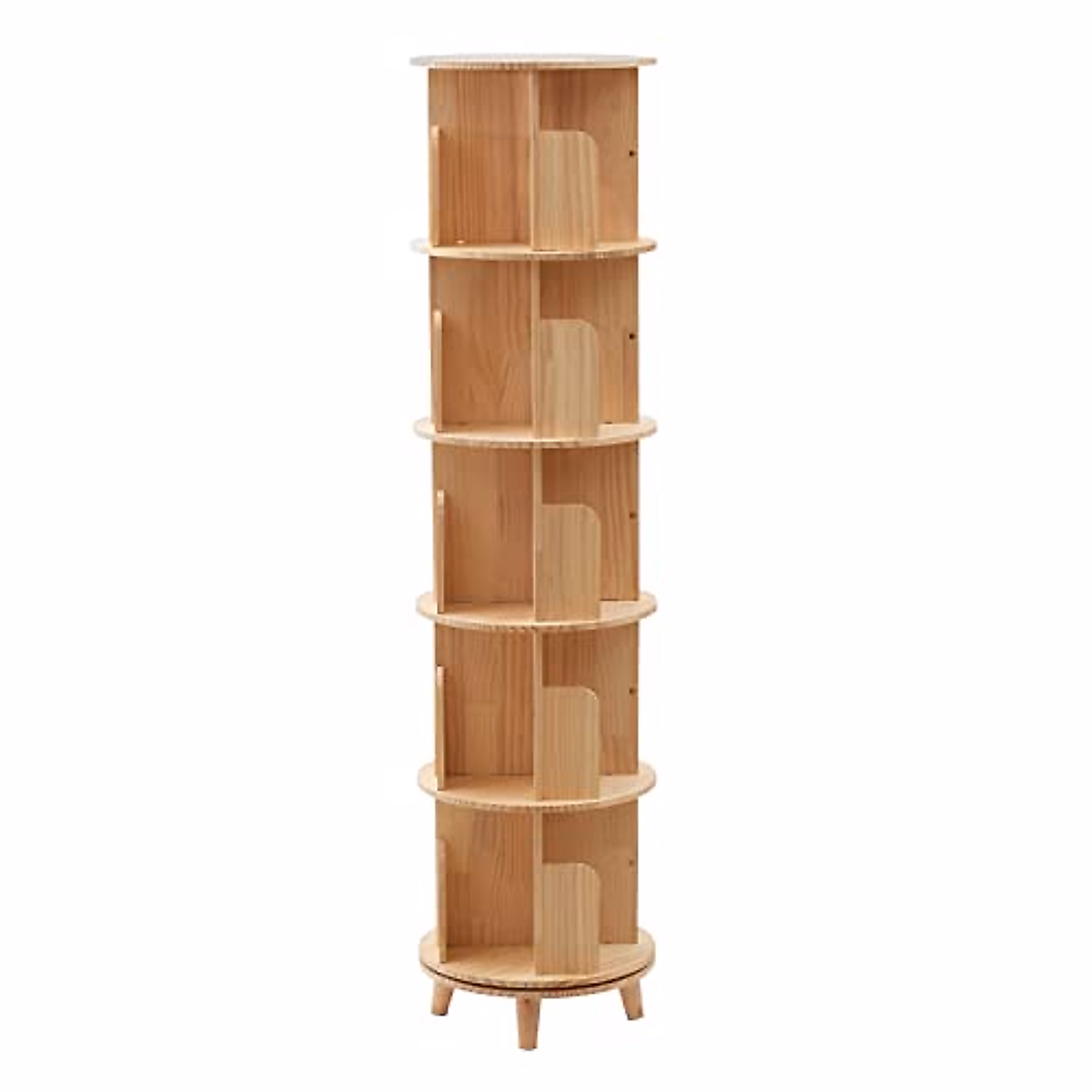 HAPPCUCOE Bookcase 360° Rotating Bookshelf Floor Standing Organizer Storage Shelf Display Rack for Living Room Study Room Bedroom Home Office (Wood 5 Tiers)