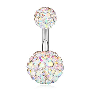 Ruifan 4PCS 14G 6mm 1/4 Inch 316L Surgical Steel Crystal Ferido CZ Short Belly Earring Navel Button Rings Set - Rainbow