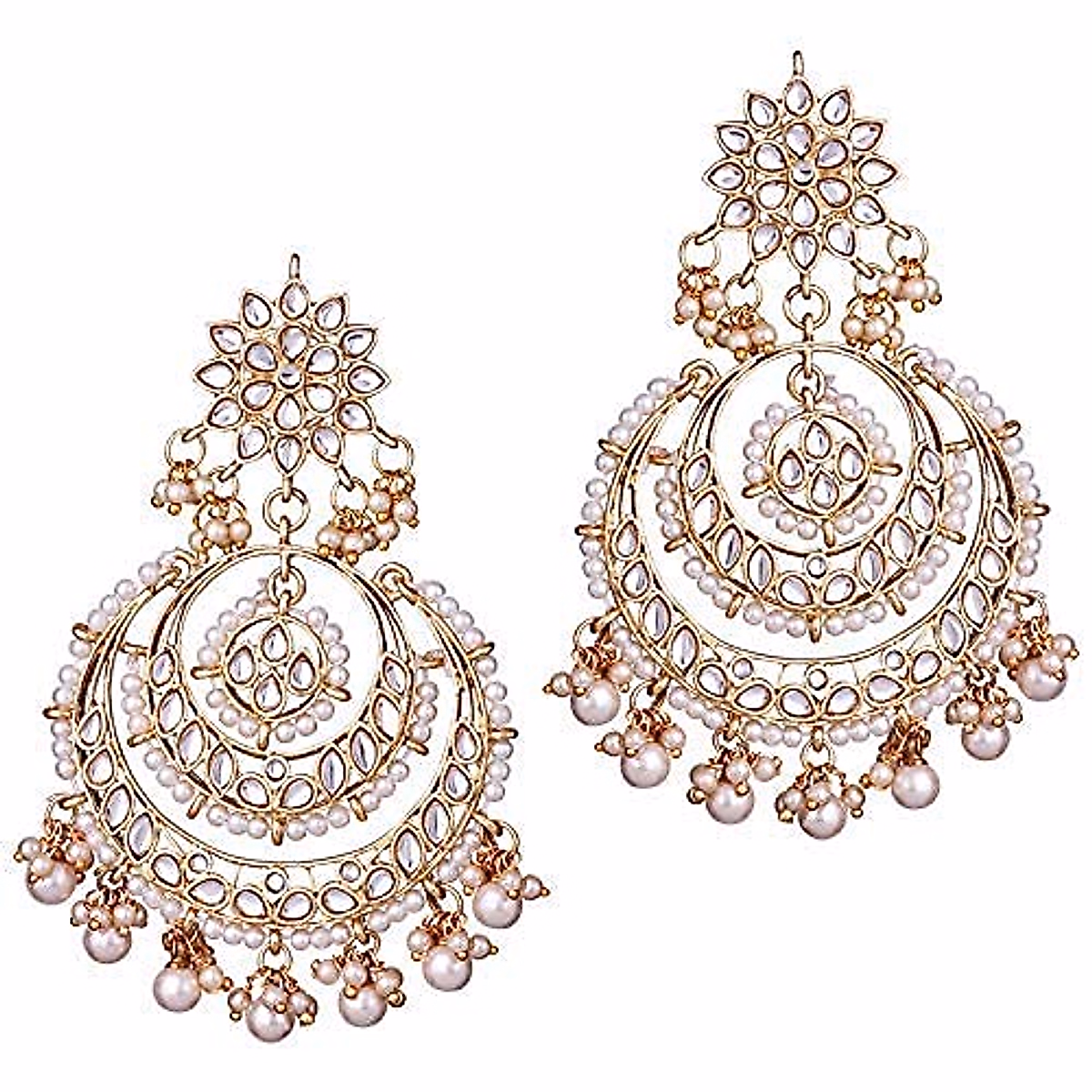 I Jewels Gold Plated Indian Wedding Bollywood Chandbali Kundan & Pearl Earrings for Women (E7077W)