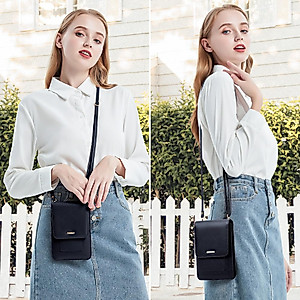 Peacocktion Small Crossbody Cell Phone Bag for Women, Leather Shoulder Bag Card Holder Phone Wallet Purse (Black)