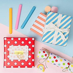 WRAPAHOLIC Wrapping Paper Roll - Stripes and Polka Dots Print with Cut Lines for Birthday, Holiday, Baby Shower - 4 Rolls - 30 inch X 120 inch Per Roll