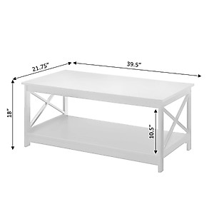 Convenience Concepts Oxford Coffee Table with Shelf, White