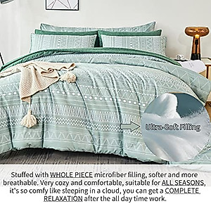 RYNGHIPY Striped Boho Bed Comforter Set King Size Sage Green, 8Pcs Geometric Bohemian Bed in a Bag Down Alternative Comforter Bedding Set (Sage Green,King Size)