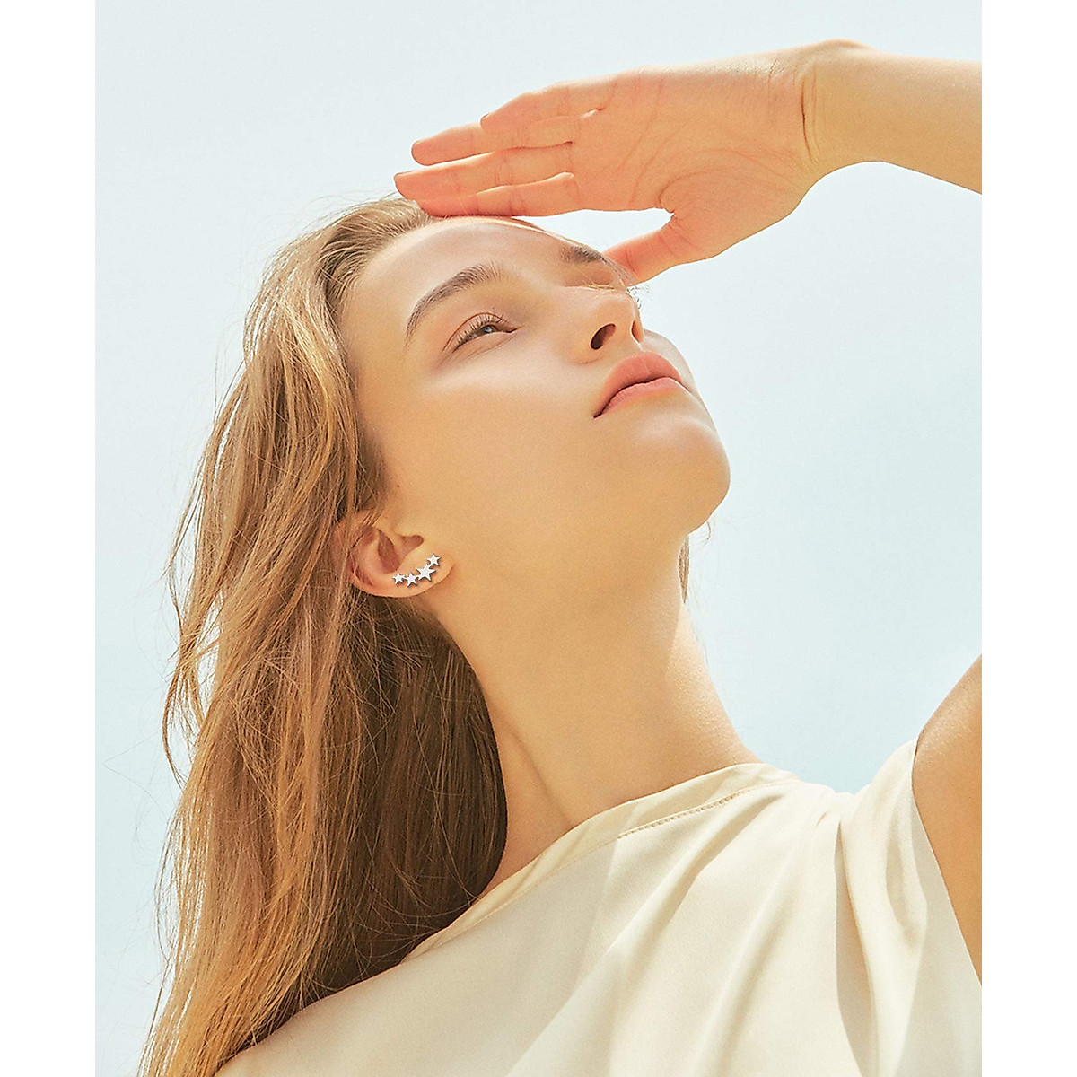 Sterling Silver Star Ear Climber - Hypoallergenic Ear Cuffs Stars Ear Crawler for Women Girls