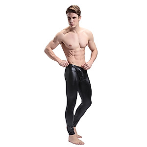 BaronHong Men's Faux Leather Tight Pants Man Night Club Metallic Leggings Long Trousers(black,M)
