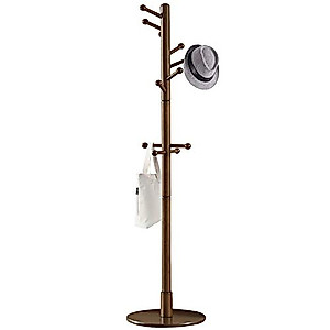 Vlush Sturdy Wooden Coat Rack Stand, Entryway Hall Tree Coat Tree with Solid Round Base for Hat,Clothes,Purse,Scarves,Handbags,Umbrella-(Dark Brown, 11 Hooks)