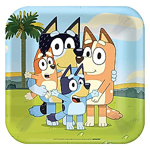 Bluey Party Supplies Pack Serves 16: Bluey Birthday Party Supplies, Bluey Plates, Napkins Cups and Table Cover with Birthday Candles (Bundle for 16)