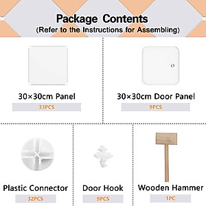 C&AHOME Cube Storage Organizer with Doors, 9-Cube Shelf, Closet Cabinet, DIY Plastic Modular Bookshelf, Storage Shelves Ideal for Bedroom,Living Room,36.6”L x 12.4”W x 36.6”H Milky USHS3009M-DOOR