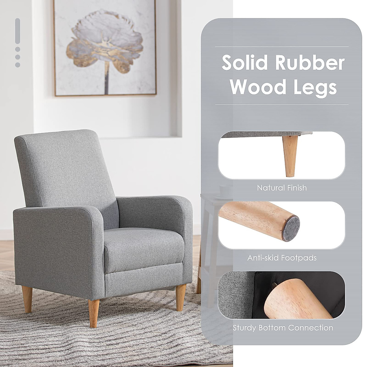 COLAMY Modern Upholstered Accent Chair Armchair with Pillow, Fabric Reading Living Room Side Chair,Single Sofa with Wood Legs, Light Grey