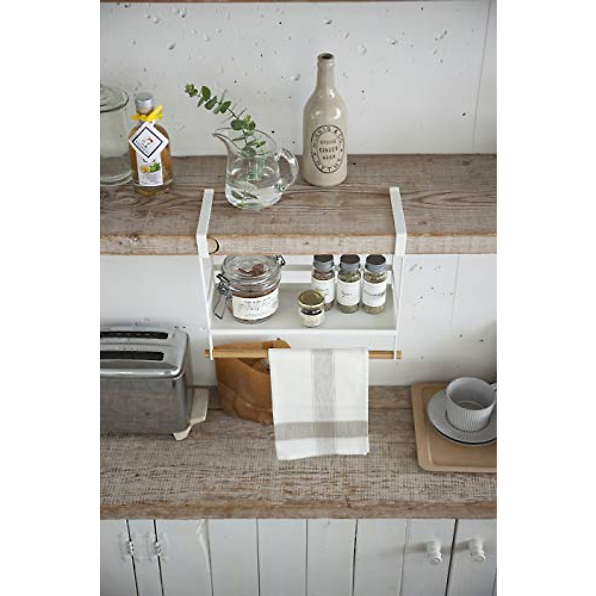 Yamazaki Home Undershelf Shelf Spice Rack-Kitchen Storage, Cabinet Organizer | Plastic + Wood, One Size, White