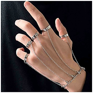Yheakne Boho Layered Finger Ring Bracelet Silver Slave Bracelet Vintage Tassel Chain Bracelet Punk Ring Bracelet Gothic Hand Harness Chain Bracelet Jewelry for Women Gifts