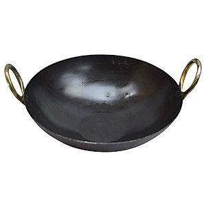 Marshal 11 INCH INDIAN PURE IRON LOHA KADHAI DEEP FRYING PAN KADHAI FOR FRYING, COOKING