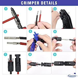 Gazoe Solar PV Panel Crimping Tool Kit with Crimper Stripper and 10 Pairs Solar Connectors and 1Pair Solar Connector Spanner Wrench, Solar Crimper Tool works for AWG14-10,2.5/4/6mm²