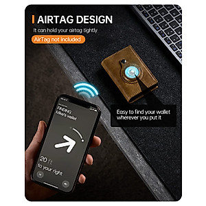 YESIIW AirTag Wallet For Men, Smart Wallet RFID Blocking Credit Card Holder, Silm Leather Front Pocket Wallet, Minimalist Trifold Wallet with ID Window, Money Clip, Apple Airtag Holder (Earth Yellow)