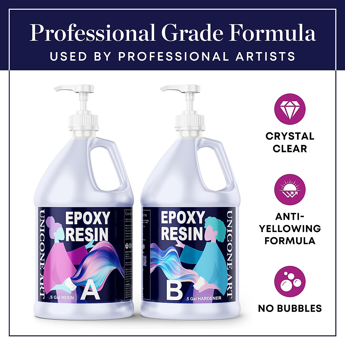 Crystal Clear Epoxy Resin Kit - 1 Gallon Craft Resin Epoxy Kit (.5gal Resin + .5gal Hardener) High Gloss UV Resistant Odor-Free Art Resin, BPA-Free and Non-Toxic Epoxy Resin Clear Formula 1gal