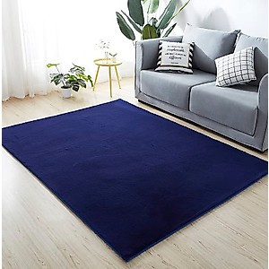 Petfu Luxury Faux Chinchilla Fur Rectangular Area Rug Furry Rug Polyester Rug Faux Fur Shag Rug for Living Room Bedroom Nursery Dorm,118" L x 79" W,Navy Blue