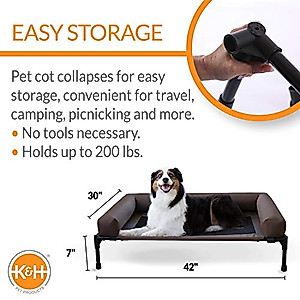 K&H Pet Products Original Bolster Pet Cot Outdoor Elevated Dog Cot Bed w/ Removable Bolsters - Chocolate/Black Mesh, Large 30 X 42 X 7 Inches