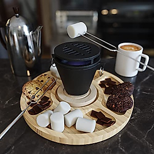 Mini Hibachi Grill Indoor - PuPu Platter Set Or Indoor Smores Kit With 2 Marshmallow Roasting Sticks For Fire Pit And A Bamboo Serving Tray - Smokeless Table Top Smores Maker