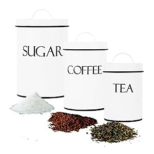 OUTSHINE Kitchen Canisters for Countertop Set of 3 | Farmhouse Canister Sets for Kitchen Counter White | Flour Sugar Coffee Canister Farmhouse Kitchen Decor | Vintage Style Large Storage Containers