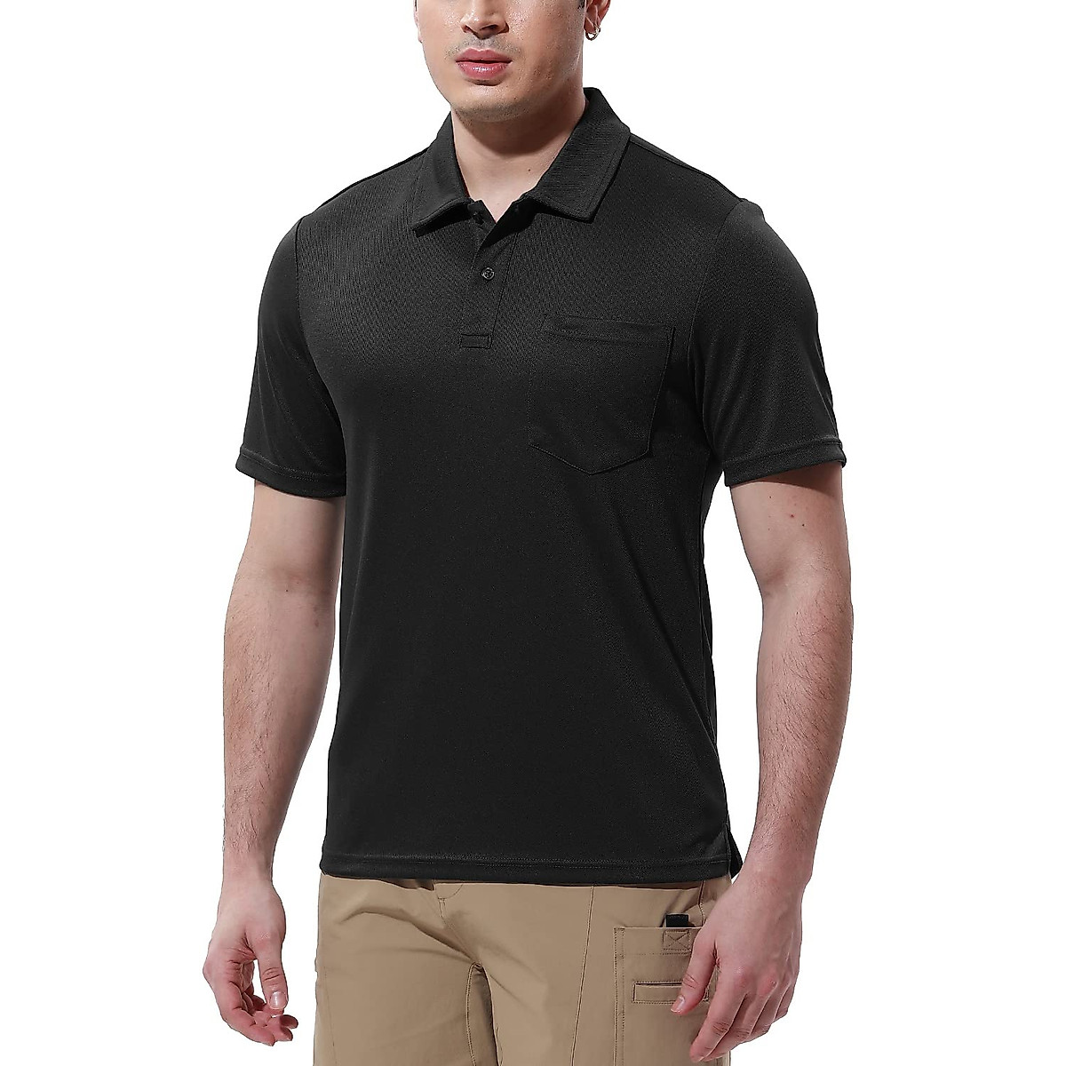 Gopune Men's Short Sleeve Polo Shirts Quick Dry Outdoor Regular Fit Golf Shirts with Pocket Black,L