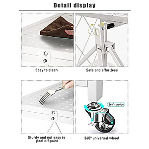 4 Tier Foldable Shelving Unit, Lanstics Folding Shelves Heavy Duty Storage Shelving with Wheels Metal Shelf Standing Shelves Units for Home Kitchen Living Room