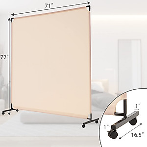 Spurgehom 6FT Single Panel Rolling Room Divider, Partition Privacy Screens with Wheels, Freestanding Fabric Room Panel, Portable Wall Divider for Office, Room,Restaurant, Hospital (Beige)