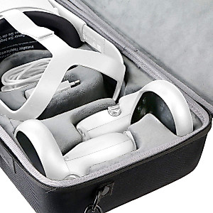 co2CREA Hard Travel Case Replacement for Oculus Meta Quest 2 Advanced All-in-one Virtual Reality Headset for Quest 2 Elite Strap (Black Case + Inside Blue)