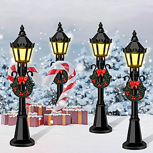 Christmas Mini Street Light Models, 4 Pcs Mini Street Lamp Dollhouse Streetlight Models, Miniature Christmas Village Pathway Lantern Post for DIY Micro Landscape Fairy Garden Accessories