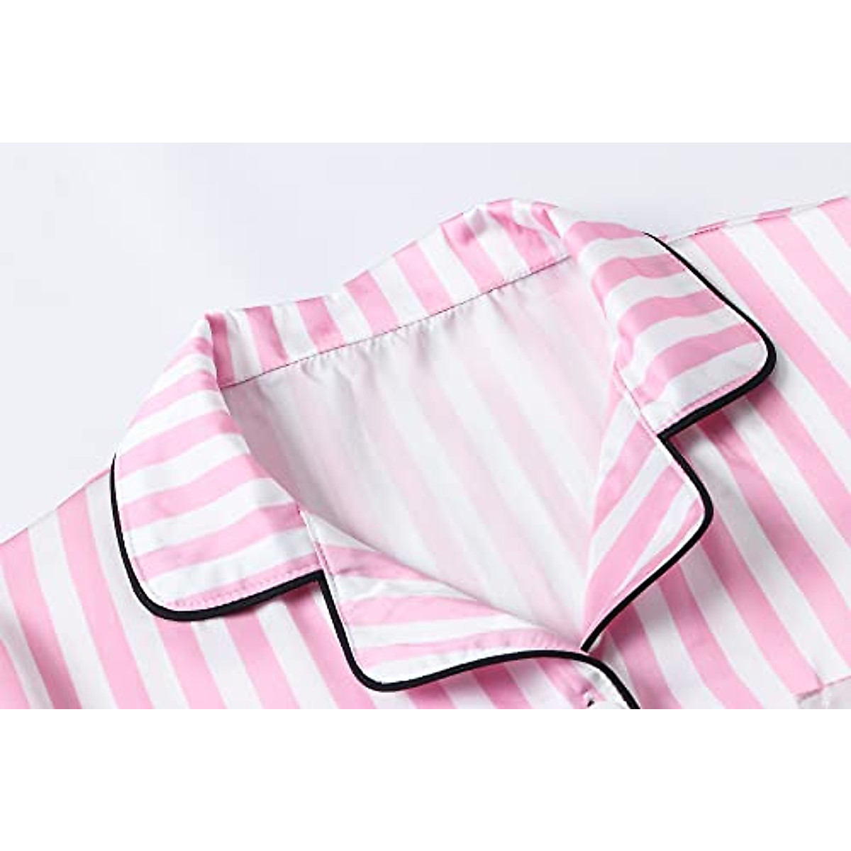 Silk Pjs for Women Set, Cute Silky Matching 2 Pcs Comfy Nightwear Button Down Sexy Soft Satin Summer Pj Short Set, D Pink Stripe, X-Small