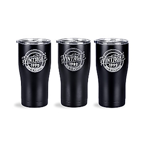 Larura Vintage 1992 Tumbler - 30th Birthday Gifts for Men Women - Insulated Stainless Steel Tumblers - 30 Year Old Birthday Gifts for Men Women - 30th Party Decorations for Him or Her (Black, 20 oz)