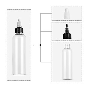 40 Pack Clear Dispensing Bottles, 4oz Round Plastic Squeeze Bottle with Twist Top Caps for Oils/Liquids/Inks/Crafts, Kitchen and Food Grade Household