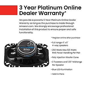 BOSS Audio Systems BE464 Rage Series 4 x 6 Inch Car Stereo Door Speakers - 250 Watts Max, 4 Way, Full Range, Coaxial, Tweeters, Sold in Pairs