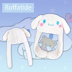 Roffatide Anime Cinnamoroll Dog Ear Moving Jumping Hat Fluffy Beanie Cap Soft Warm Winter Head Wear Cute Hats for Women Beige