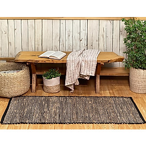 Chardin home Jute Rugs Collection- 2x5 Feet Jute Braids Rug, Boho, Rustic, Natural Jute/Black, Hand Woven Long Runner Rug for Bedroom, Living Room, Kitchen and entryways