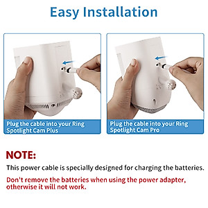 ALERTCAM Power Adapter for Ring Spotlight Cam Plus/Pro (Battery), with 25Ft/7.5m Flat Weatherproof Outdoor Cable Continuously Power Your Ring Camera - White