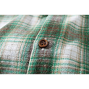 SSLR Flannel Shirts for Men Long Sleeve Button Down Shirt Lightweight Plaid Brushed Casual (Large, Green Brown)