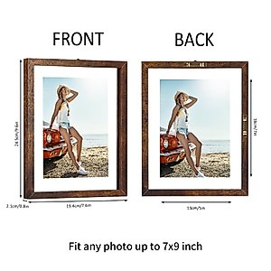 Trwcrt 5x7 Picture Frame Set of 4, Double Glass Floating Picture Frames Display up to 7 x 9 photos for Tabletop or Wall Hanging, Brown