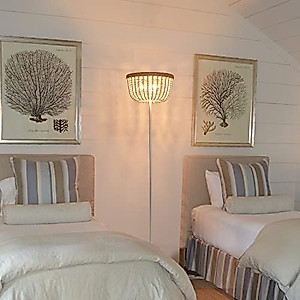 VILUXY Boho Floor Lamp with White Wood Beaded Shade for Bedroom, Living Room, Girl Room 3-Light