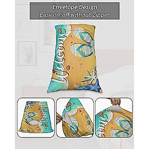 Edwiinsa Beach Pillow Covers Standard Size Set of 2 20x26 Bed Pillow, Summer Ocean Starfish Seashells Slippers Blue Sea Plush Soft Comfort for Hair/Skin Cooling Pillowcases with Envelop Closure