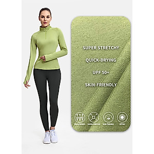 Hiverlay Women's Thermal Fleece Half Zip Thumbholes Long Sleeve Running Pullover Equestrian Shirt for Cold Weather Green XL