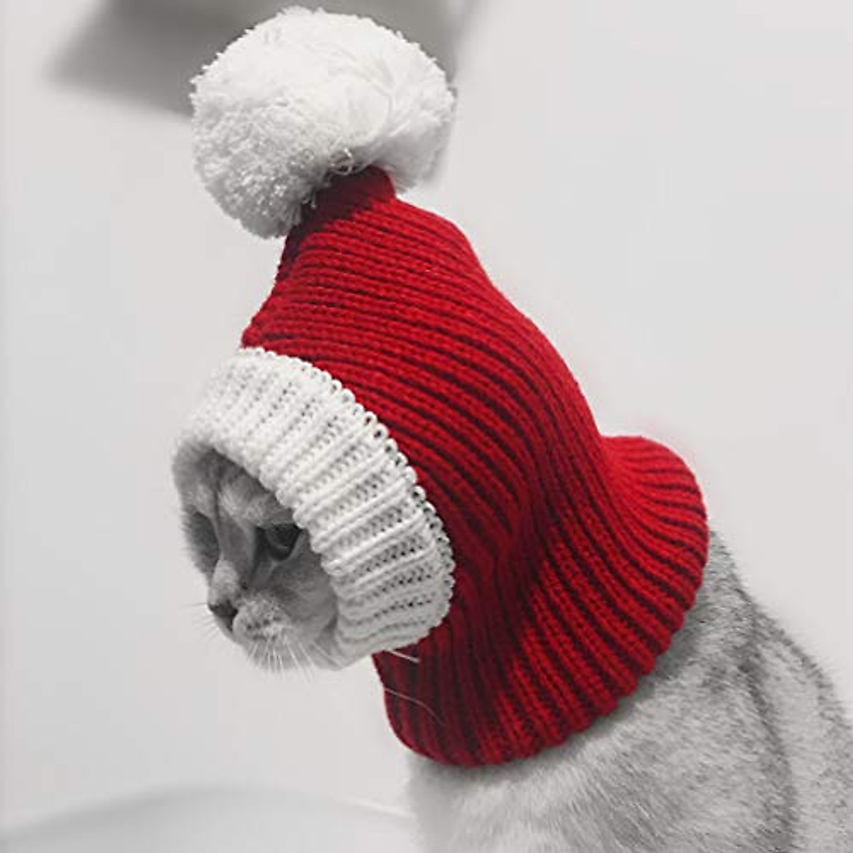 POPETPOP Funny Cat Dog Christmas Hat - Adorable Pet Christmas Outfits for Dogs - Cute Knit Winter Warmer Snood Pet Headwear - Pet Party Accessories (Red, Size M)