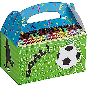 BLUE PANDA Treat Boxes - 24-Pack Paper Party Favor Boxes, Soccer Design Goodie Boxes for Birthdays and Events, 2 Dozen Party Gable Boxes, 6 x 3.3 x 3.6 inches