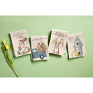 Mud Pie Painted Spring Hand Towel, Happy, 21" x 14"