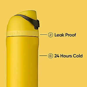 Owala Harry Potter FreeSip Stainless Steel Water Bottle, 24-Ounce, Hufflepuff & Silicone Water Bottle Boot, Anti-Slip Protective Sleeve Cover for 24-oz FreeSip, Twist, Black