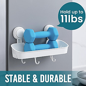 TAILI Suction Shower Caddy With 4 Hooks 2 Packs, Bathroom Shower Basket Wall Mounted Shower Organizer for Shampoo, Body Wash,Conditioner, Plastic Shower Rack for Kitchen & Bathroom