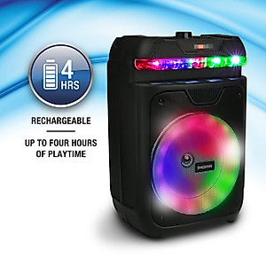 Singsation Portable Karaoke Machine, Two Microphones, 5.0 Bluetooth, 8" Driver Loudspeaker, Remote Control and LED Lights, Rechargeable, USB and Micro SD Music File Reader, AUX and FM for Party