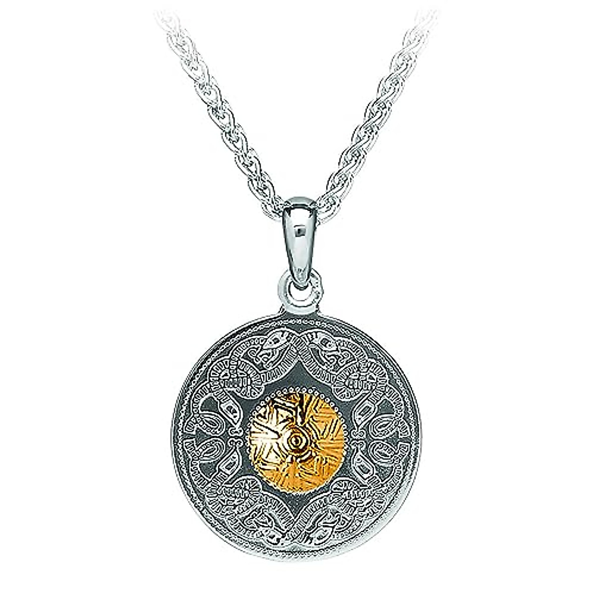 Biddy Murphy Celtic Warrior Shield Necklace 925 Sterling Silver and 18K Gold Plated Bead, Fine Irish Imported Jewelry