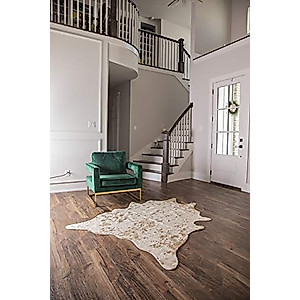 Faux Cowhide Rug - Beautiful Acid Wash Cowhide Rug. Western Throw Rugs for Office, Bedroom, Nursery or Living Room with Our Rustic Area Rugs for Living Room (Tan Gold)