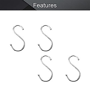 MroMax Stainless Steel S Hooks,80mm/3.15" Silver S Shaped Hook Hangers for Kitchen Bathroom Bedroom Storage Room Office Outdoor Multiple Uses, 4Pcs